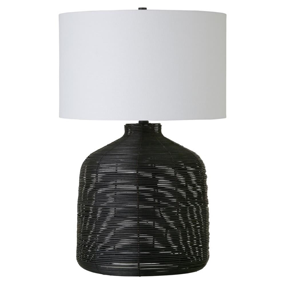 Maklaine Modern Oversized Rattan Table Lamp with Blackened Steel ...