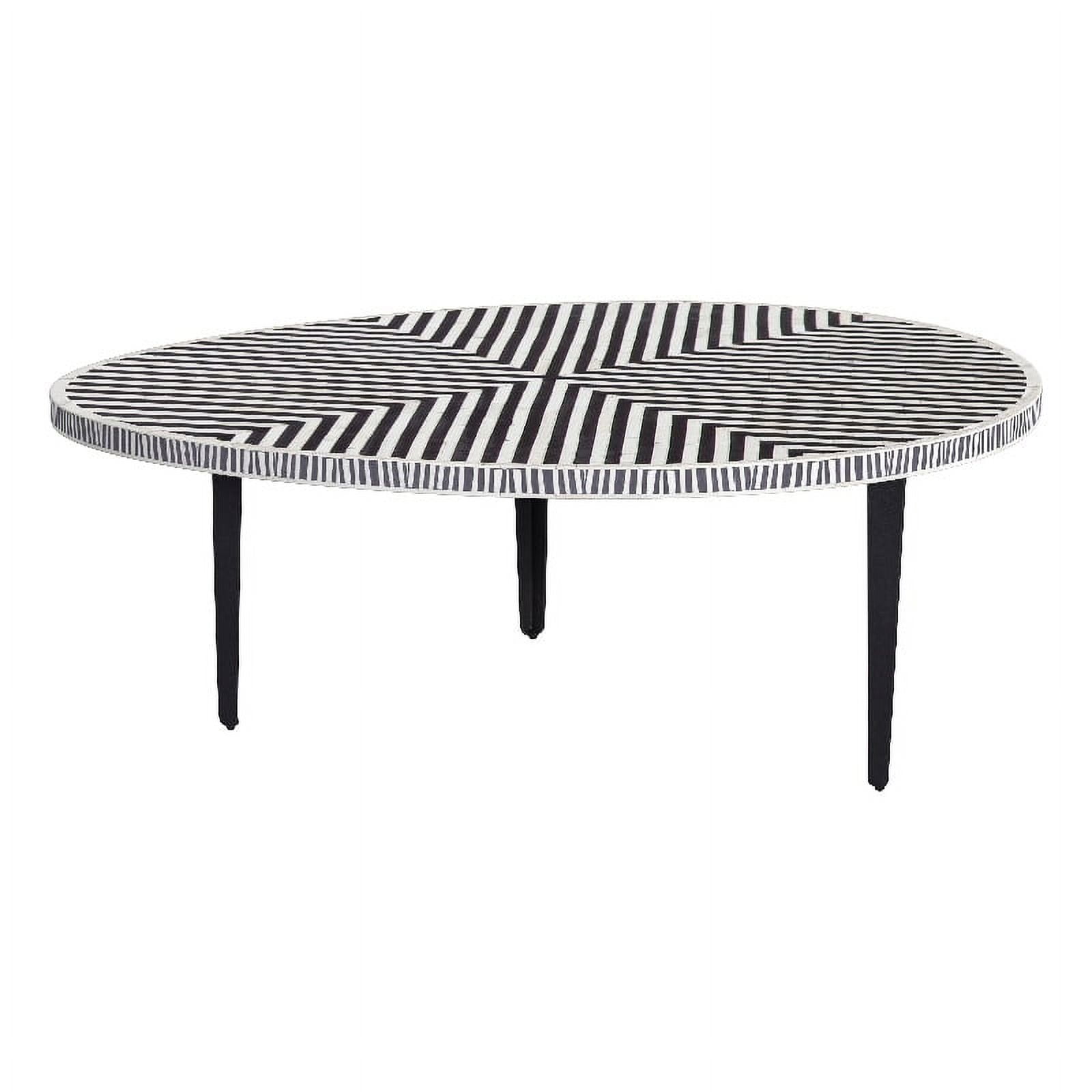 Maklaine Contemporary Round Cocktail Table in Black Iron Resin and Bone ...