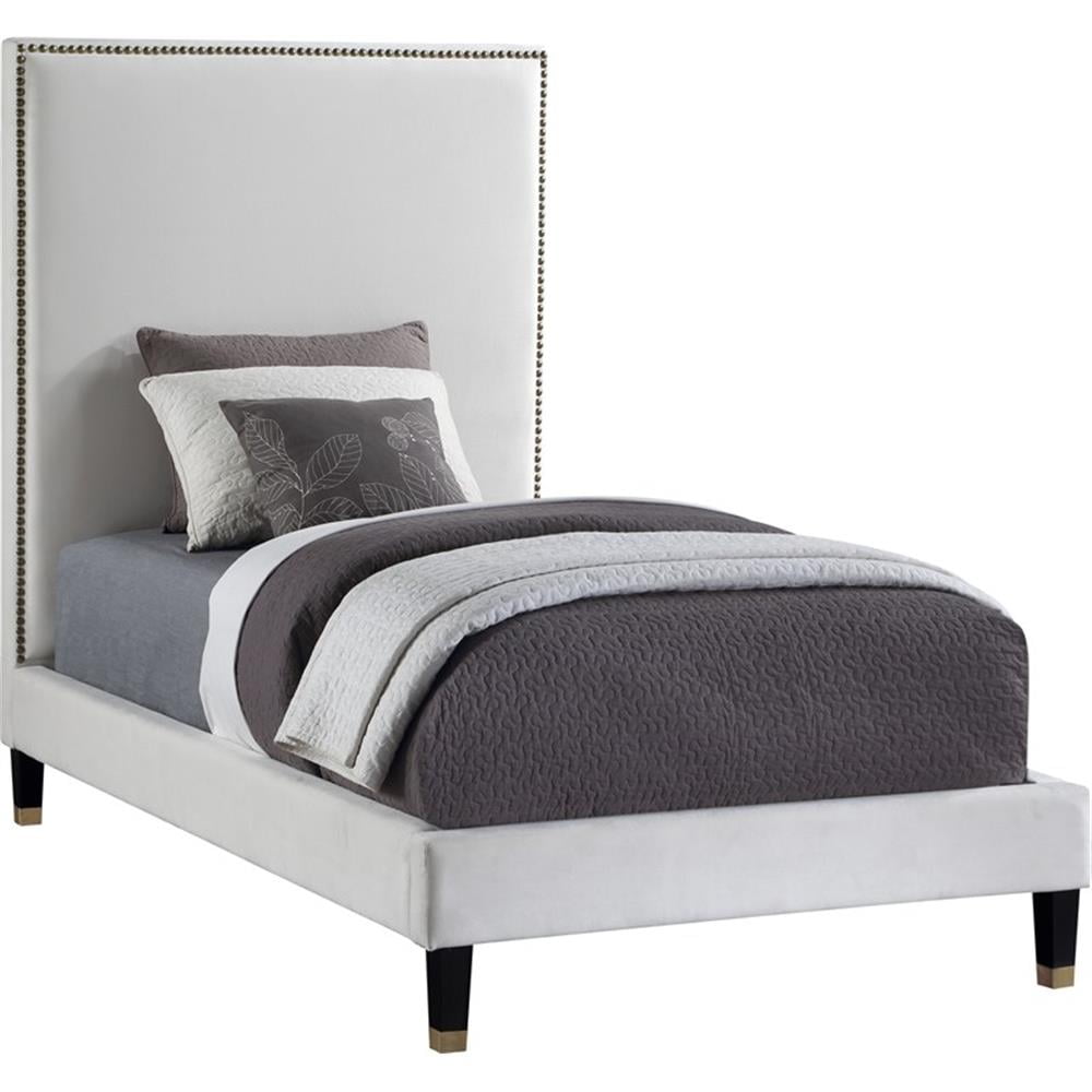 Maklaine Contemporary Soft Rich Cream Finish Velvet Twin Bed - Walmart.com