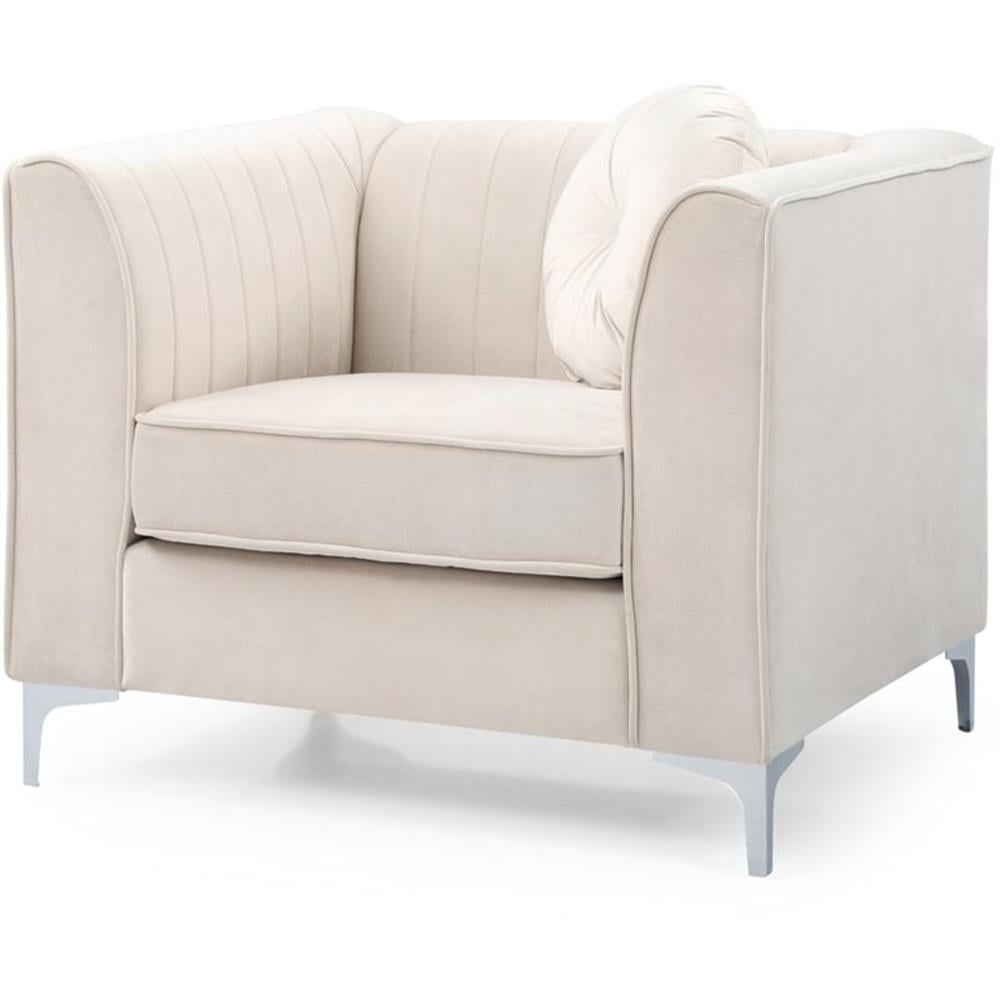 Maklaine Contemporary Soft Velvet Micro Suede Chair in Ivory - Walmart.com