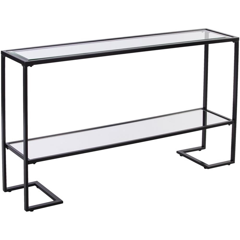 Maklaine Contemporary Tempered Glass Console Table in Black Finish ...