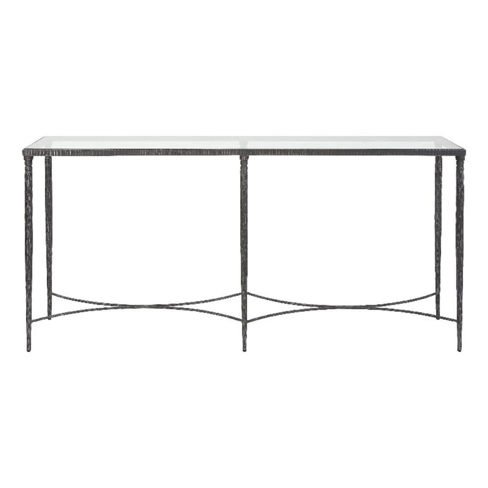 Maklaine Contemporary Tempered Glass and Metal Console Table in Black ...
