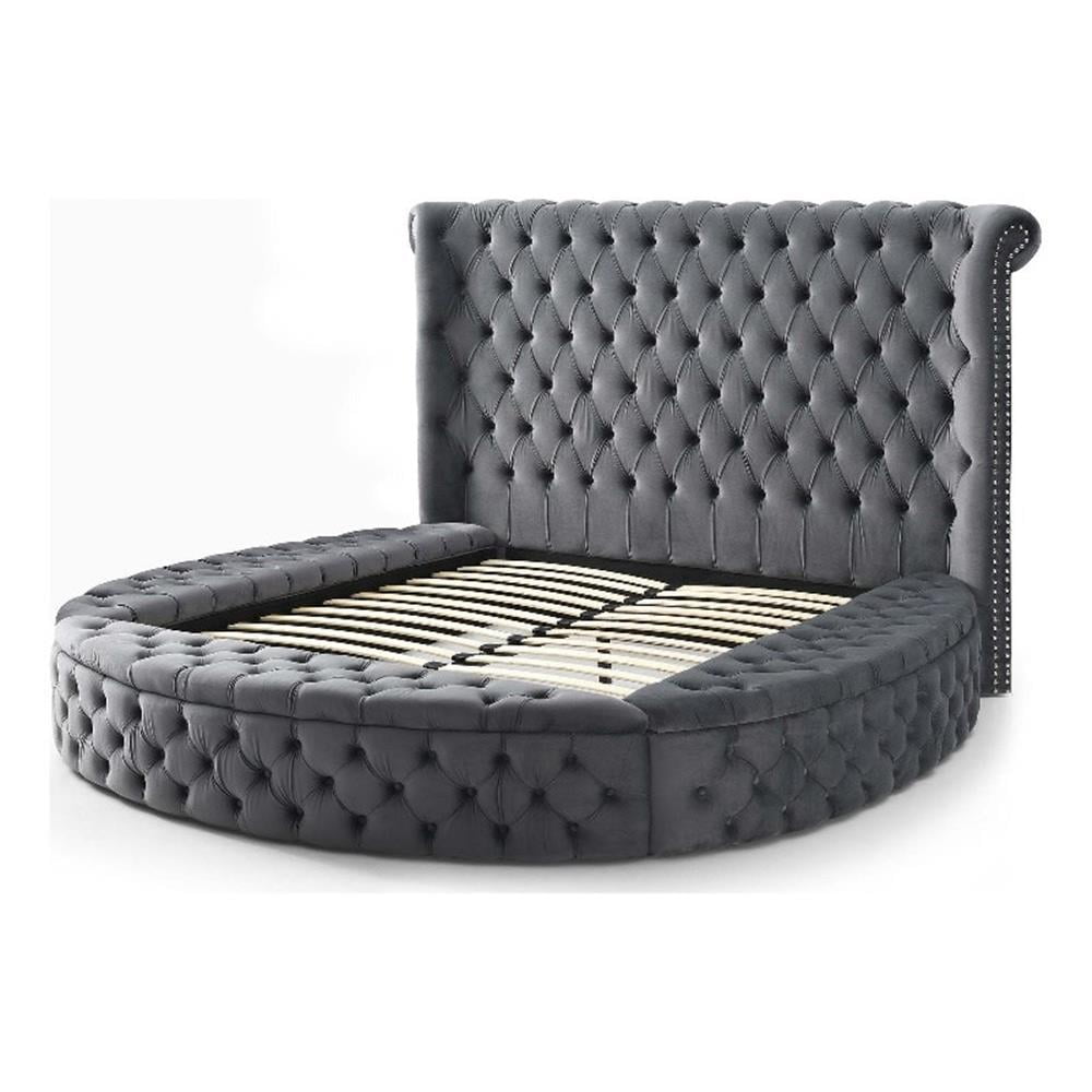 Maklaine King Size Contemporary Tufted Velvet Upholstered Round Storage ...