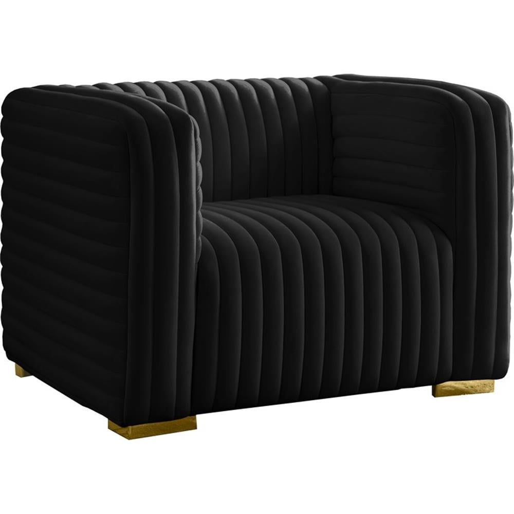 Maklaine Contemporary Velvet Chair with Deep Channel Tufting in Black ...