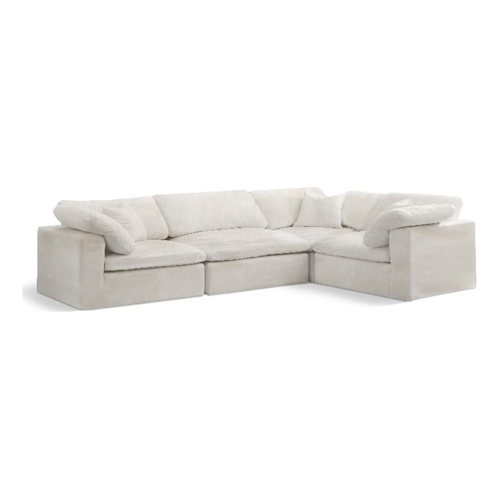 Maklaine Contemporary Velvet Modular Sectional in Cream Finish ...