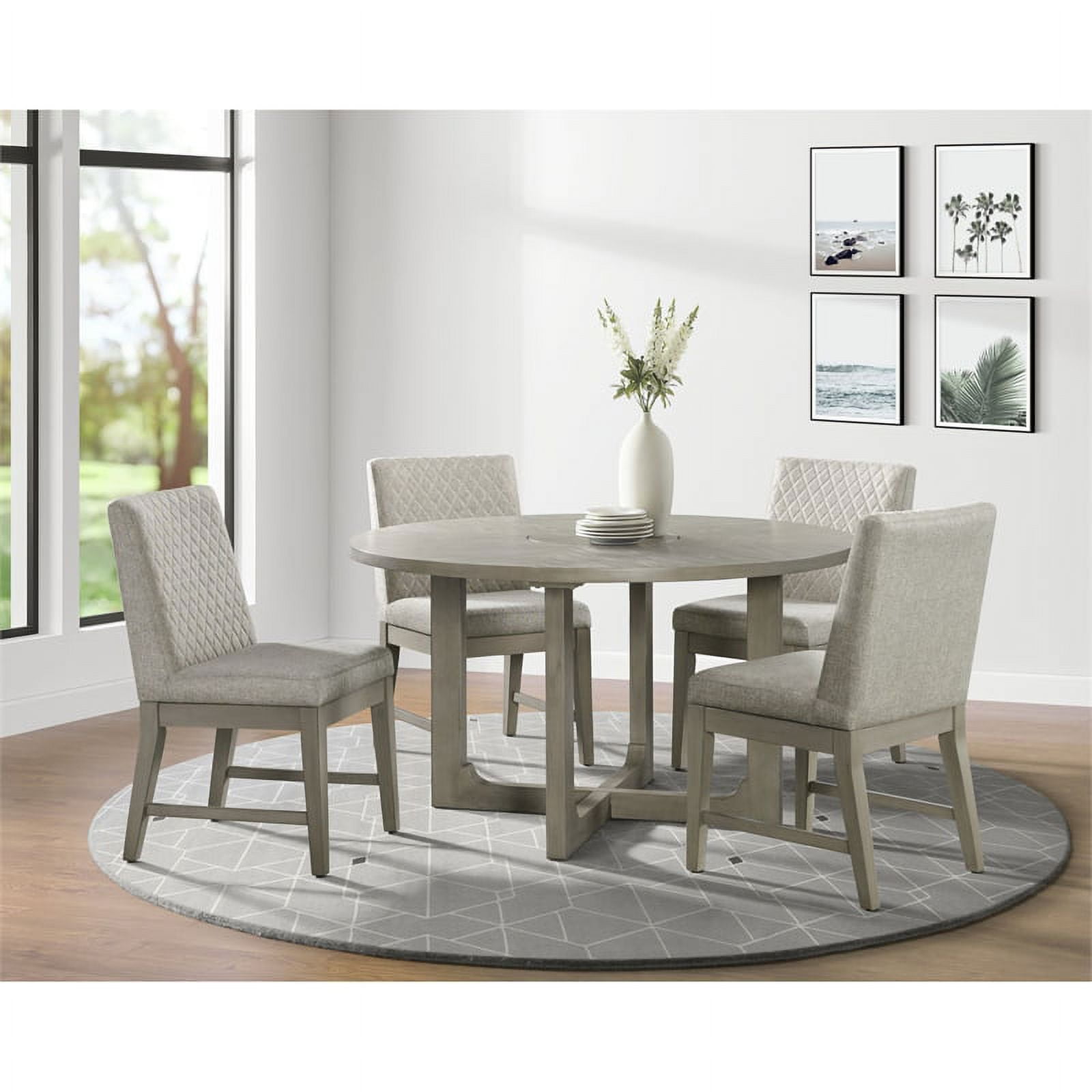 Maklaine Contemporary Wood Round 5PC Dining Set in Gray Finish ...
