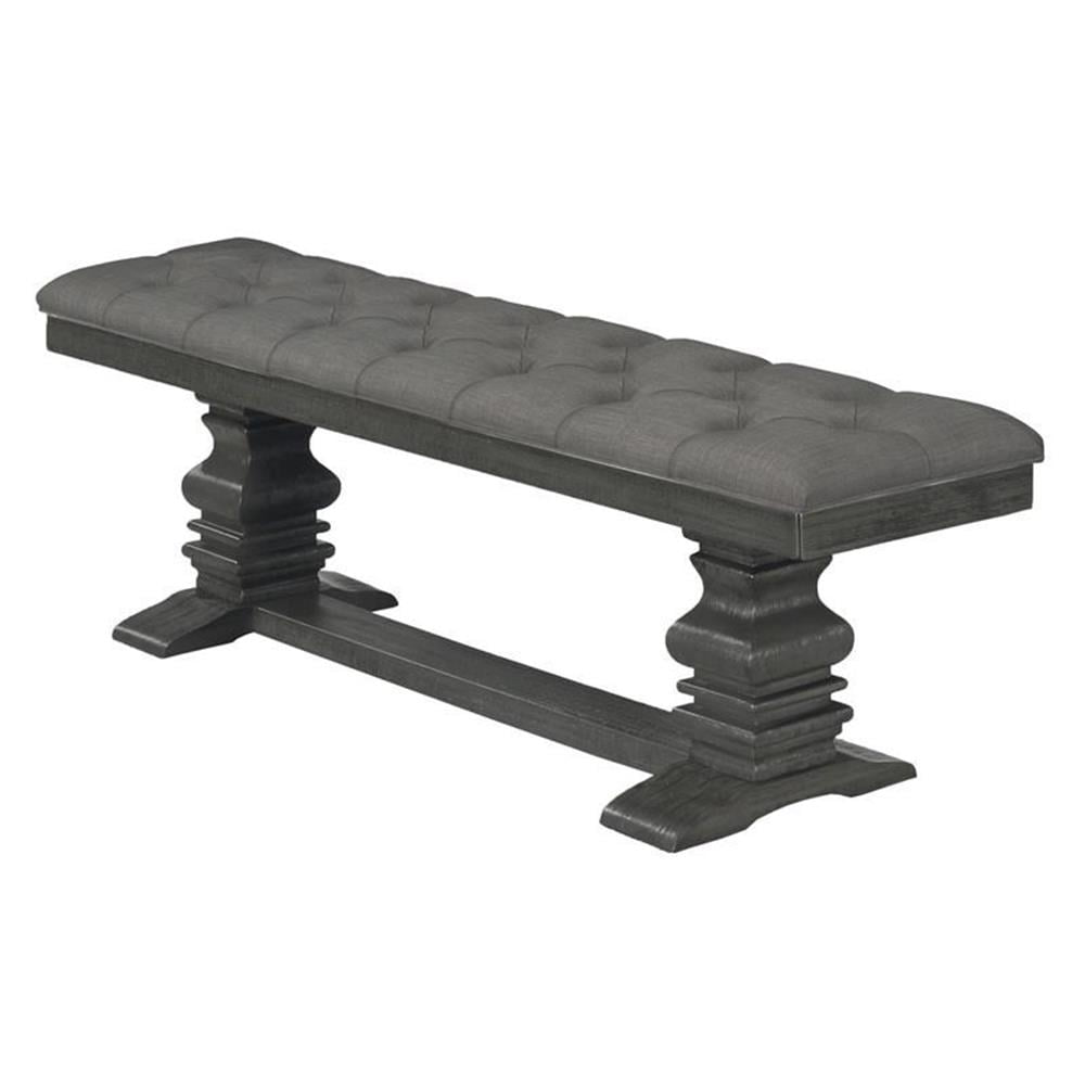 Maklaine Dark Gray Linen Fabric Dining Bench in Dark Gray Wood and ...