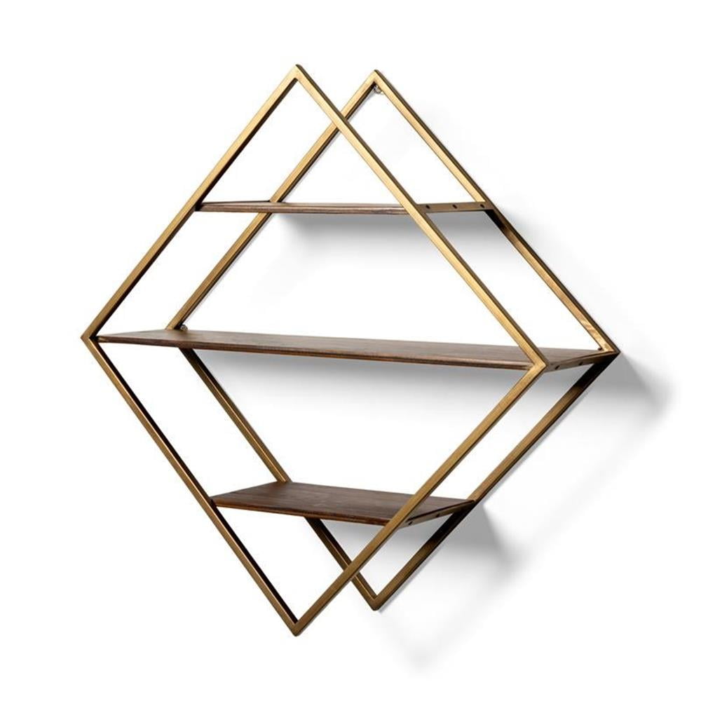 Maklaine Diamond Shape Wall Mounted Metal Frame Wall Shelves in Brown ...