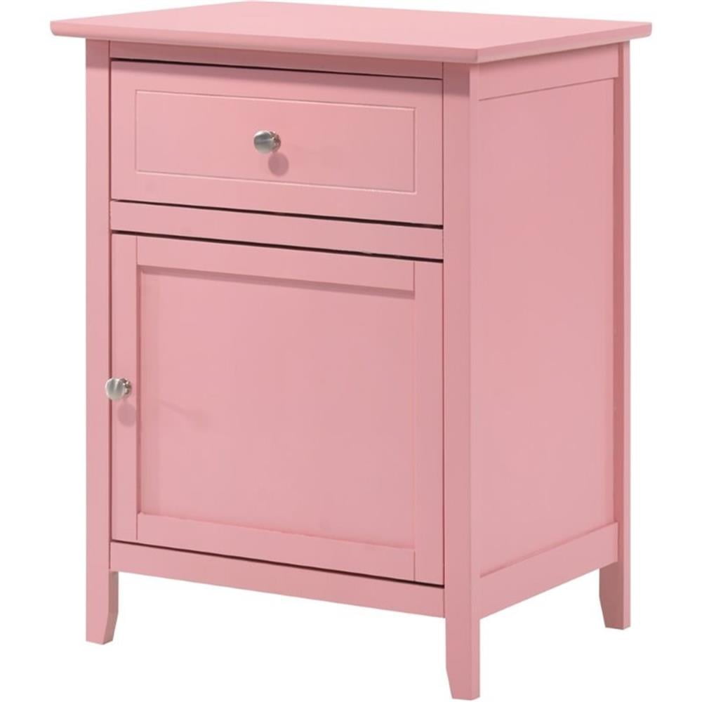 Maklaine Engineered Wood 1-Drawer/1-Door Bedroom Nightstand in Pink ...
