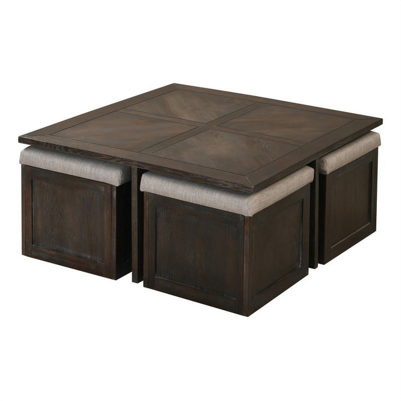 Maklaine Large Storage Coffee Table with 4 Ottomans in Espresso ...