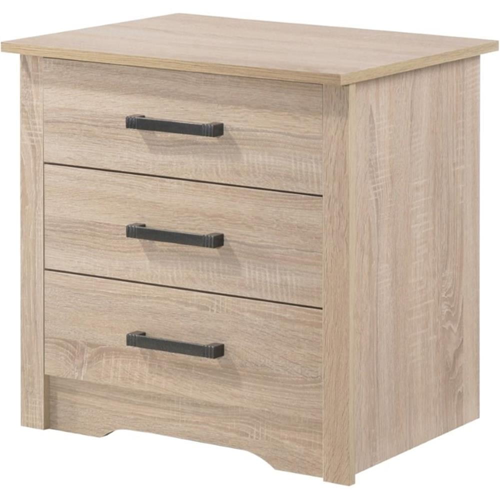 Maklaine Engineered Wood Contemporary 3 Drawer Nightstand in Sandle ...