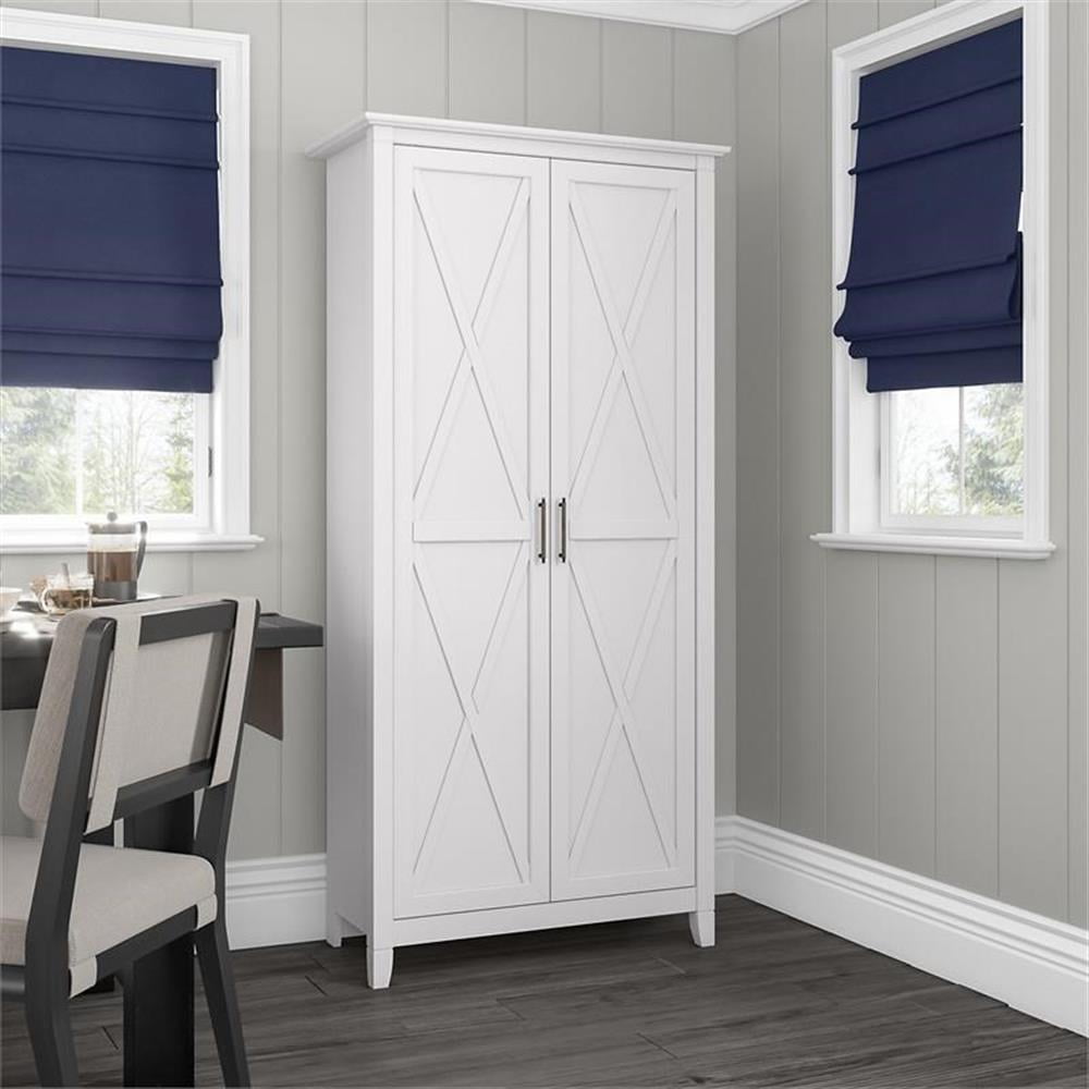 Maklaine Engineered Wood Kitchen Pantry Cabinet in Pure White Oak ...