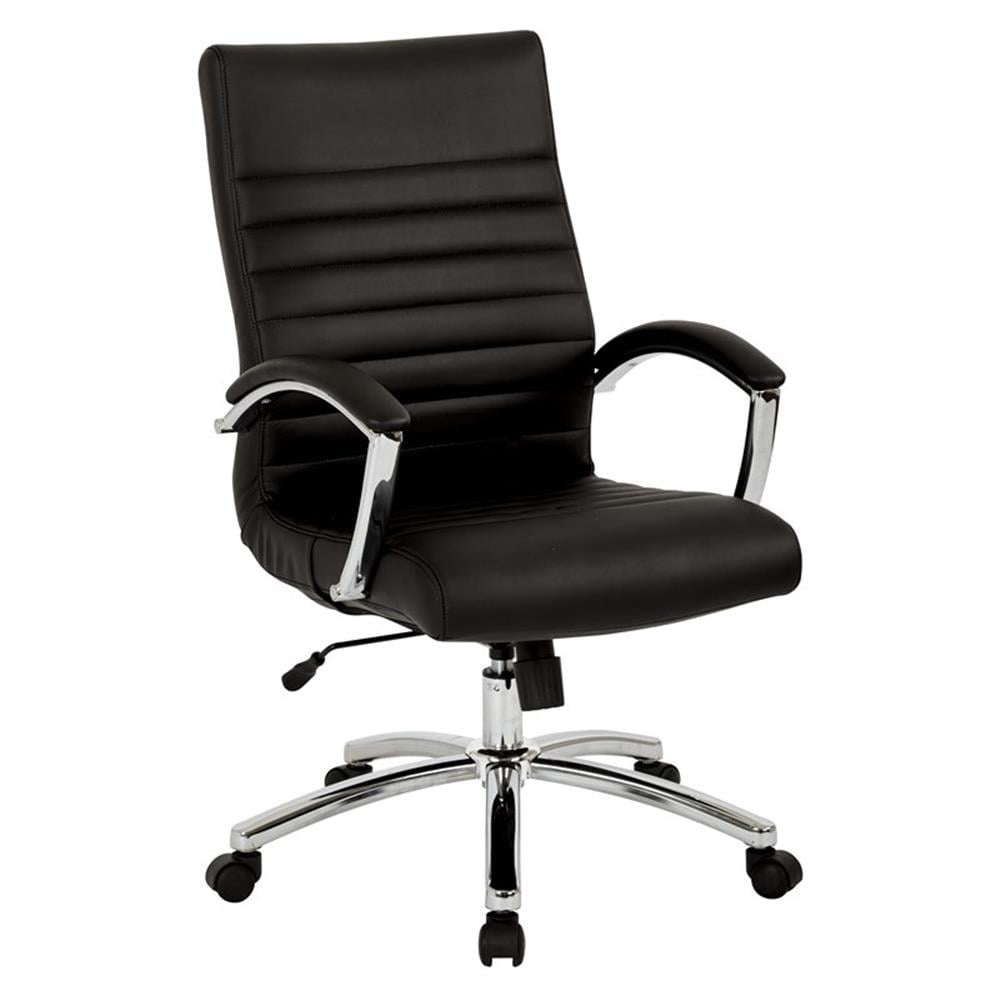 Maklaine Executive Mid-Back Chair in Black Faux Leather with Padded ...