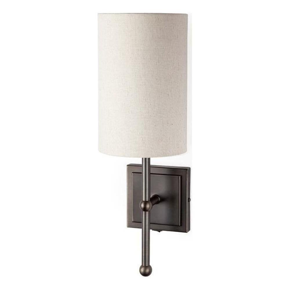 Maklaine Farmhouse 9x16 White Fabric Shade Brown Metal Base Wall Sconce ...