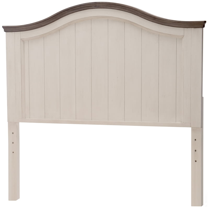 Maklaine Farmhouse White Panel Wood Headboard Full Vintage Linen Rustic ...