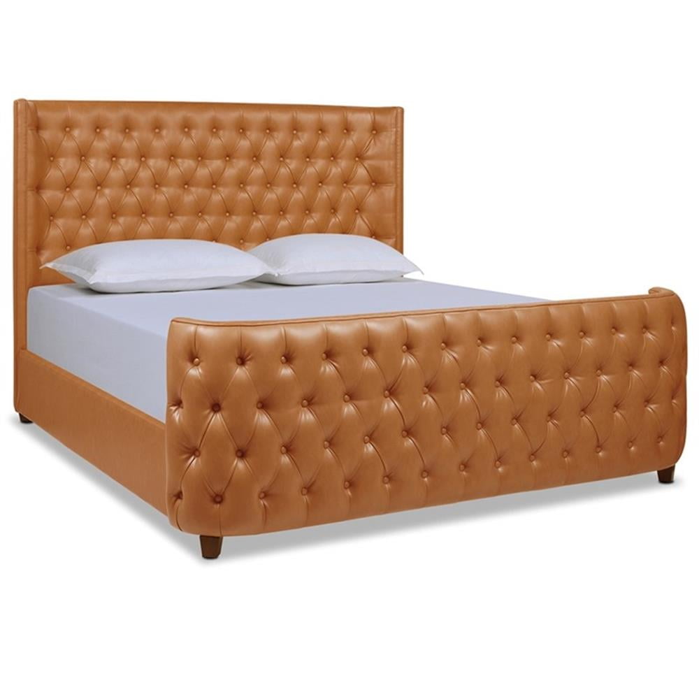 Maklaine Faux Leather Tufted Bed King in Caramel Tan Brown Finish ...