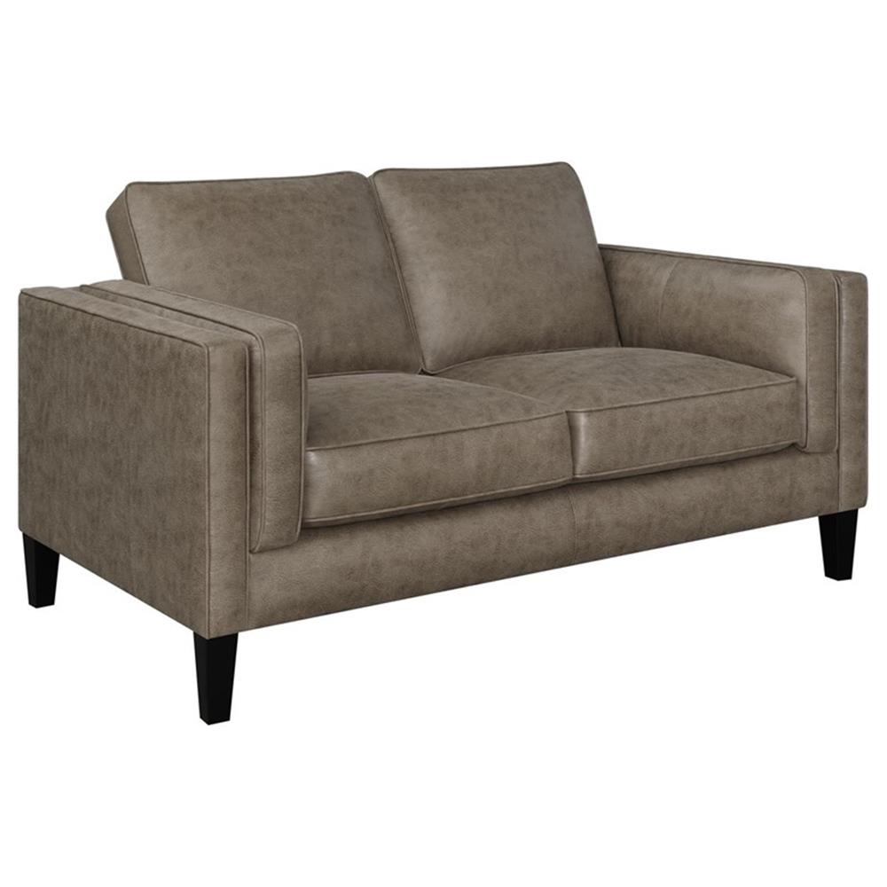 Maklaine Faux Leather Upholstered Track Arms Loveseat in Vintage Brown ...
