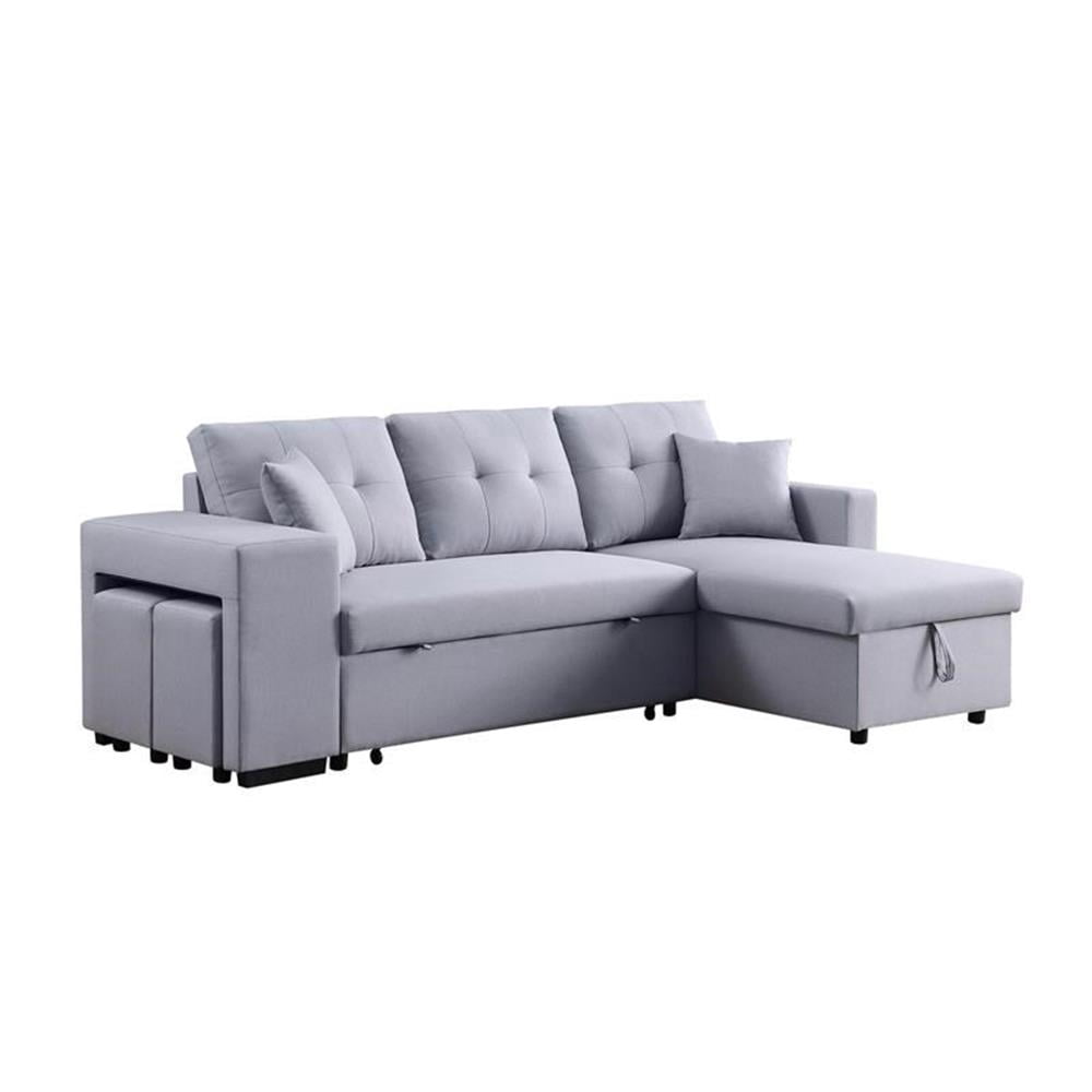 Maklaine Linen Fabric Reversible Sleeper Sectional Storage Chaise Stool ...