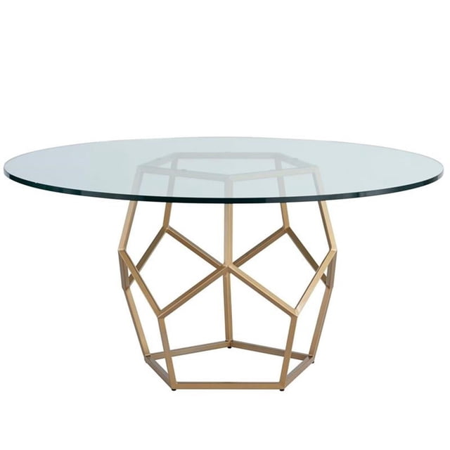 Maklaine Metal Transitional Yellow Round Dining Table with Glass Top ...