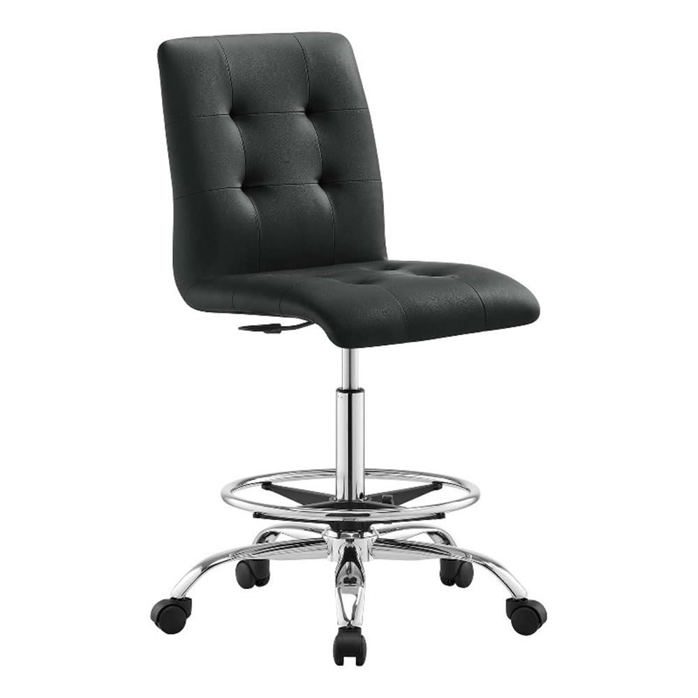 Maklaine Metal Vegan Leather Armless Drafting Chair in Silver/Black ...