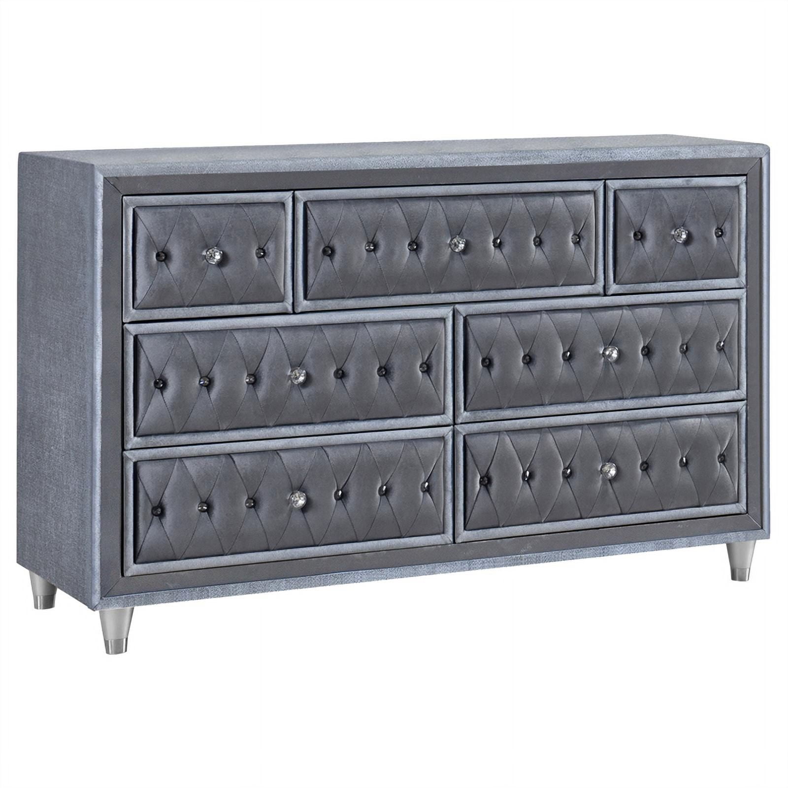 Maklaine Modern 7-drawer Velvet Upholstered Tufted Dresser in Gray ...