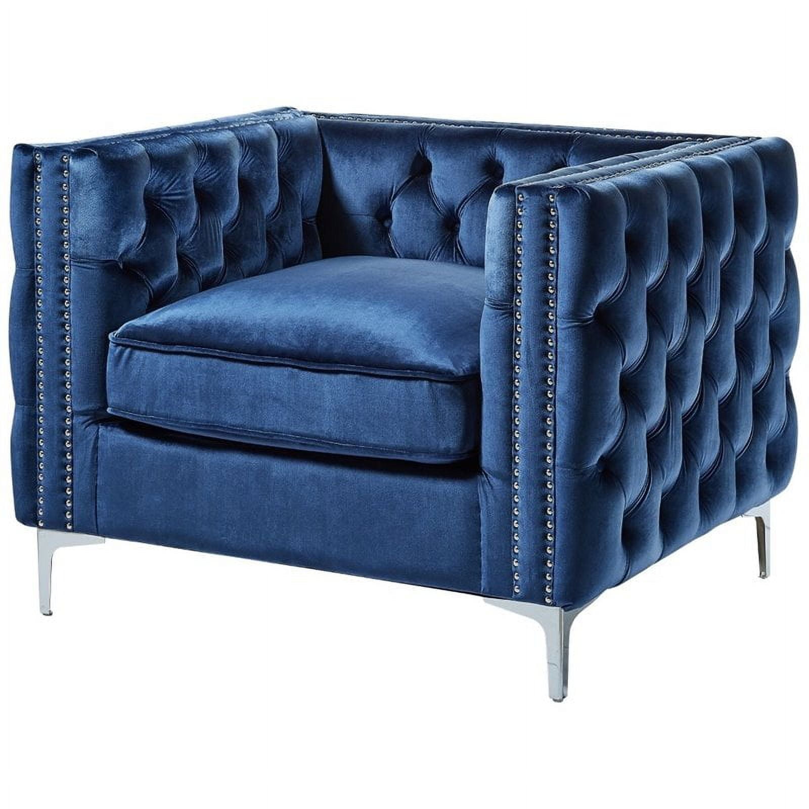 Maklaine Modern Button Tufted Velvet Accent Chair in Blue Finish ...