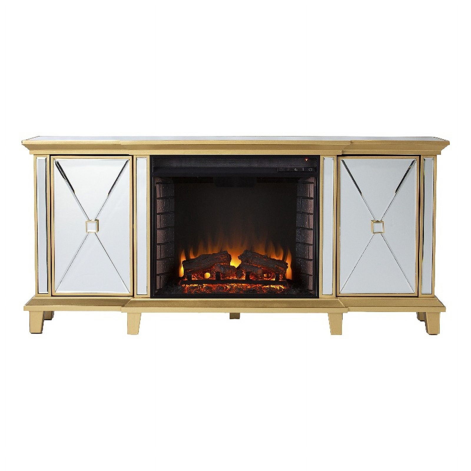 Maklaine Modern Mirrored Electric Fireplace with LED Lights for Living ...