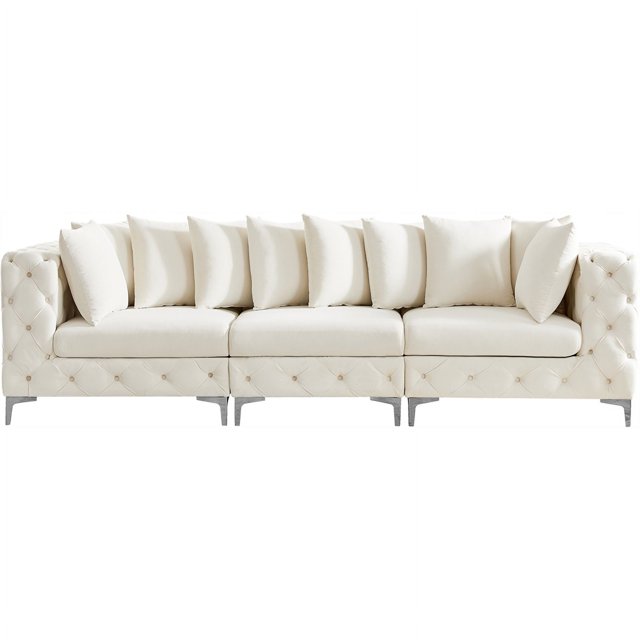 Maklaine Modern / Contemporary Cream Finish Velvet Modular Sofa ...