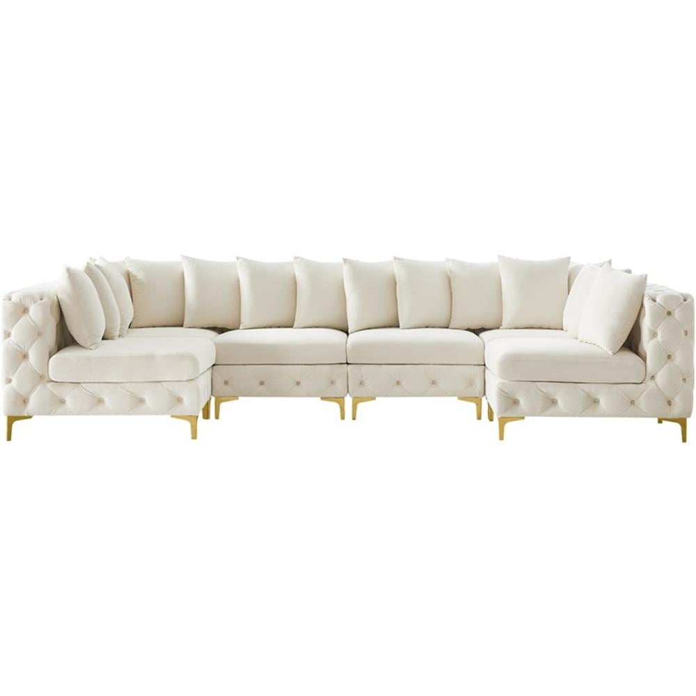 Maklaine Modern / Contemporary Cream Velvet Modular Sectional - Walmart.com