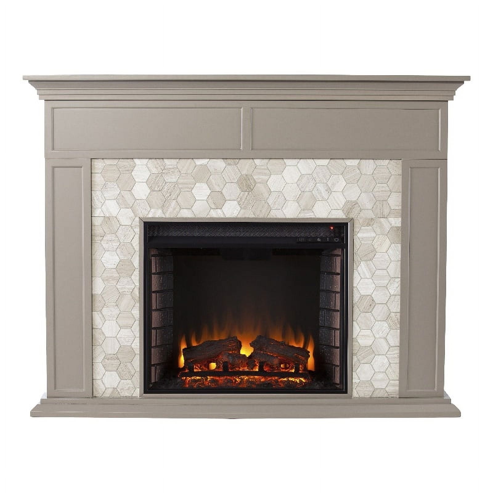 Maklaine Modern / Contemporary Marble Tiled Electric Fireplace ...
