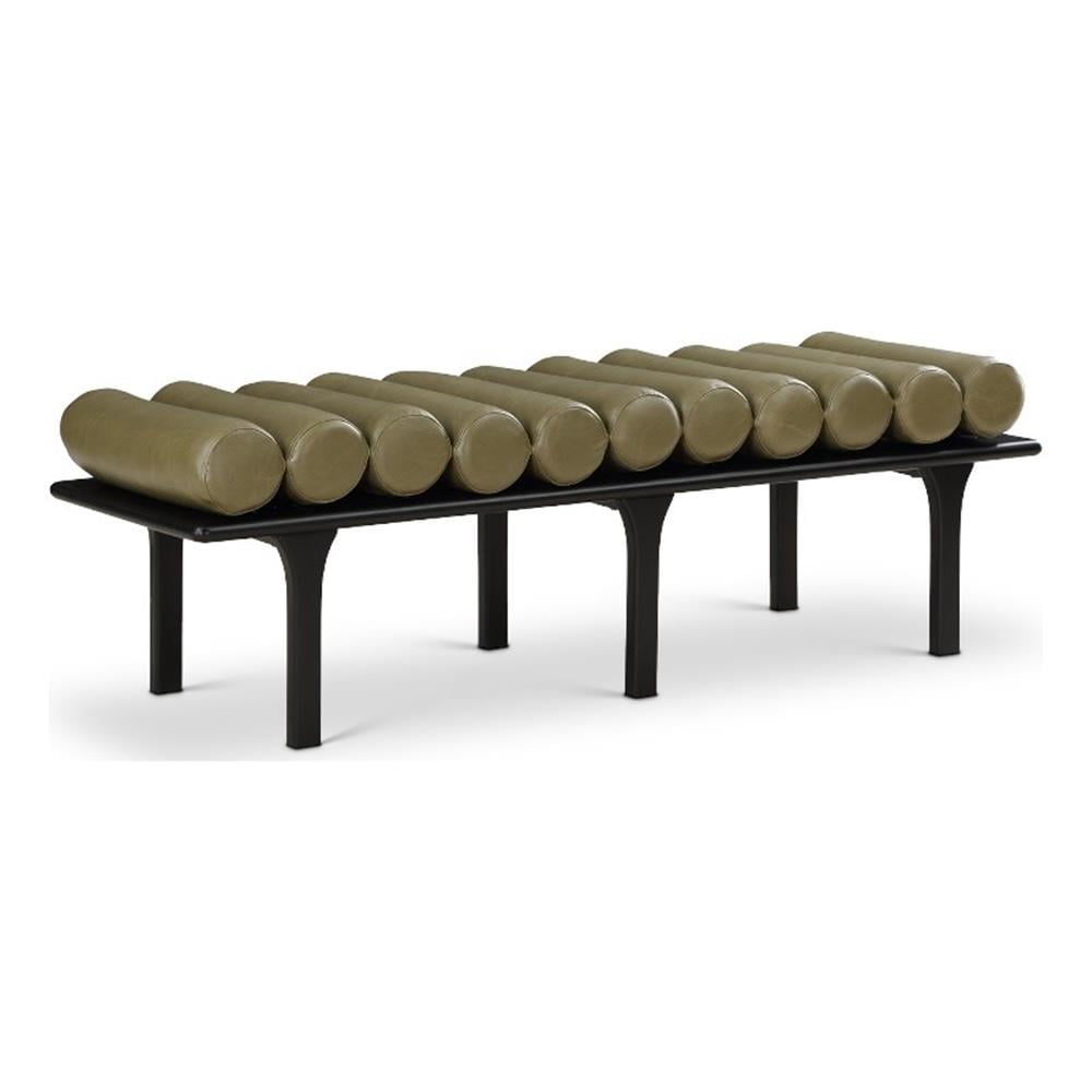 Maklaine Vegan Faux Leather Olive Green Bench Rectangular 60.5 ...