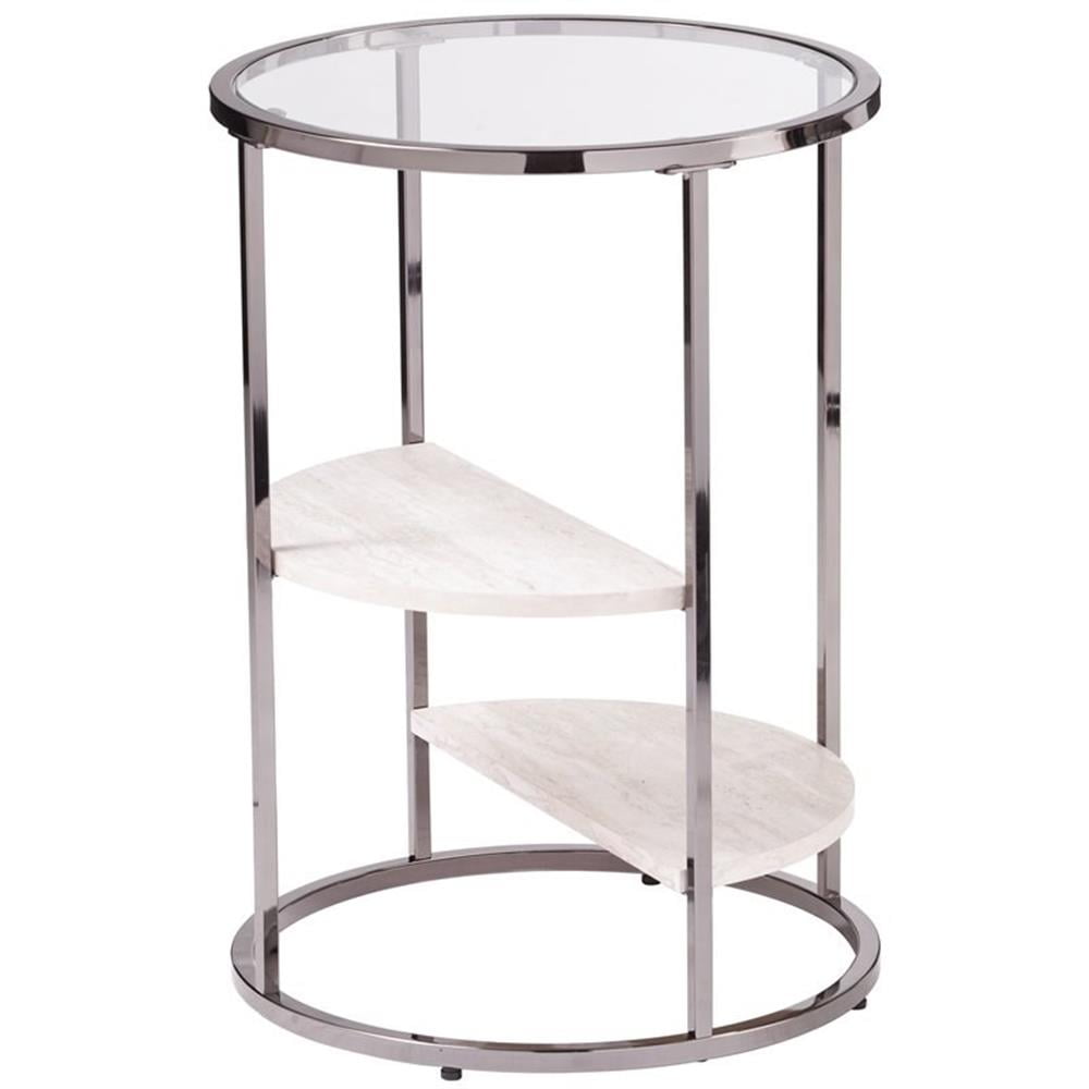 Maklaine Modern / Contemporary Round Glass Top Accent Side Table ...