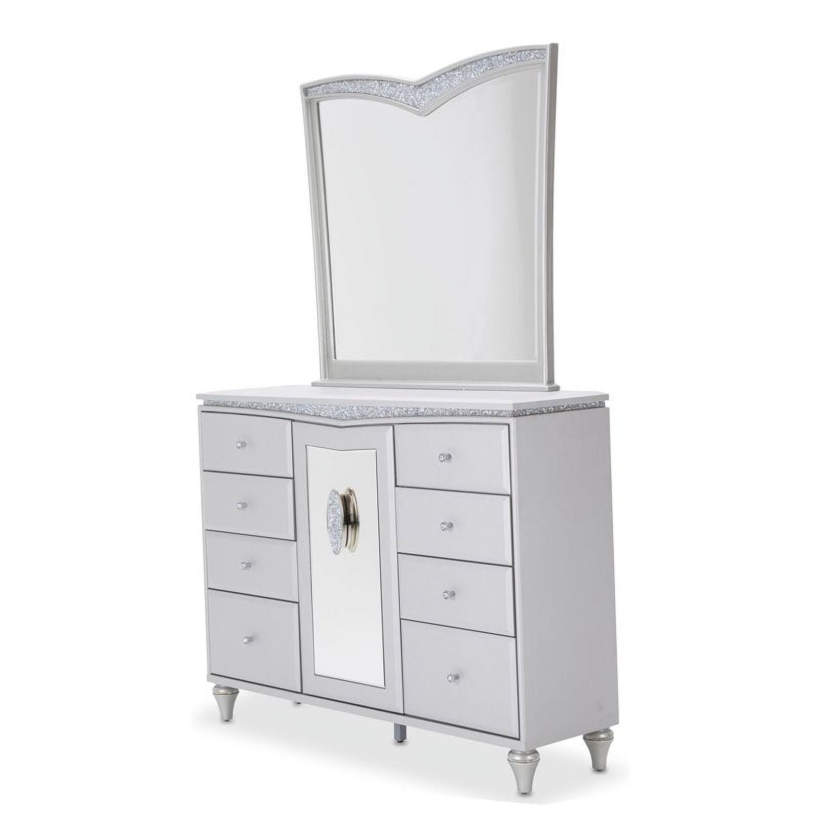 Maklaine Modern / Contemporary Wood & Glass Dresser w/ Mirror in Dove ...