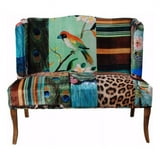 Maklaine Modern Fabric/Wood Bird Collage Print Settee in Multi-Color - Walmart.com