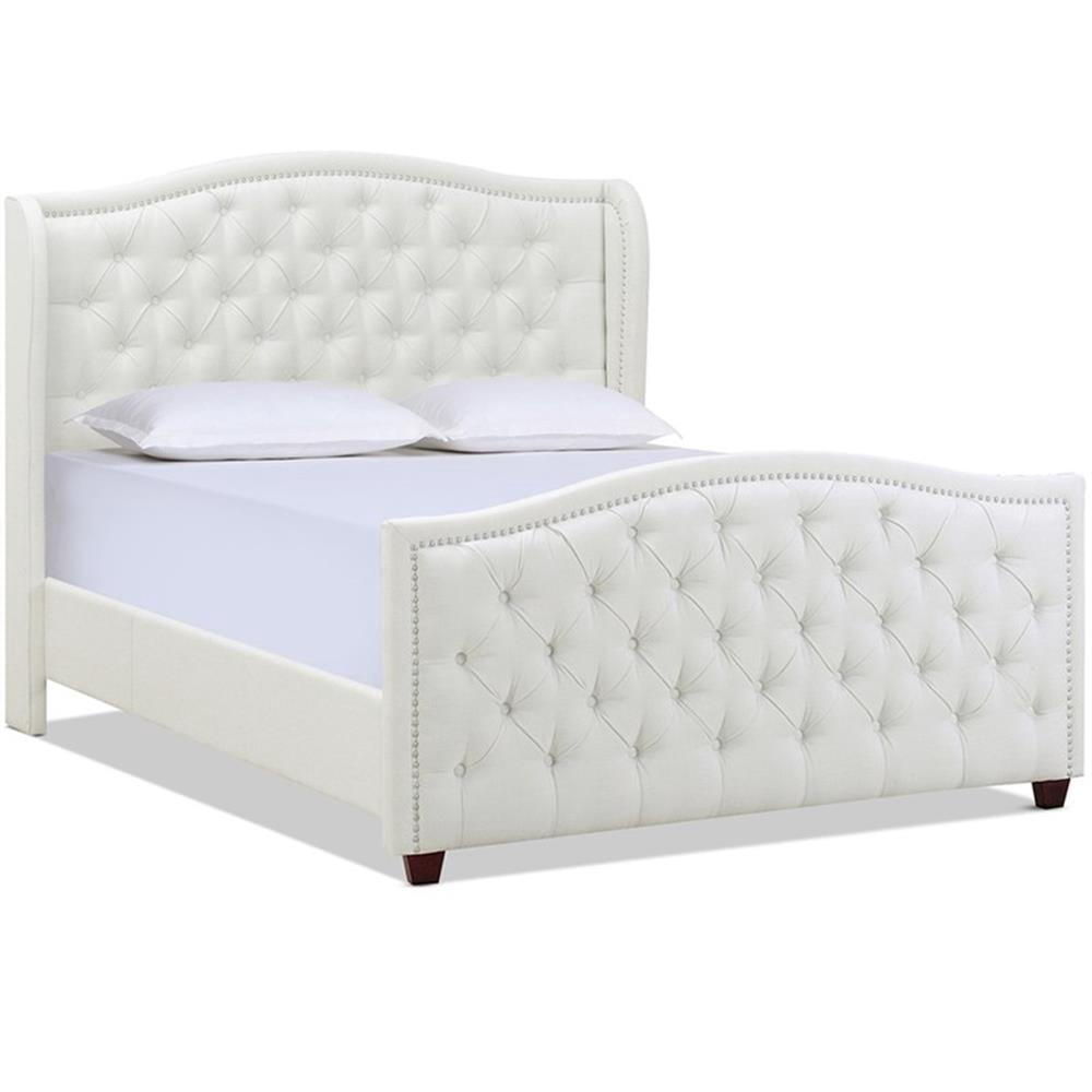 Maklaine Modern Hardwood Tufted Wingback Queen Bed in Antique White ...