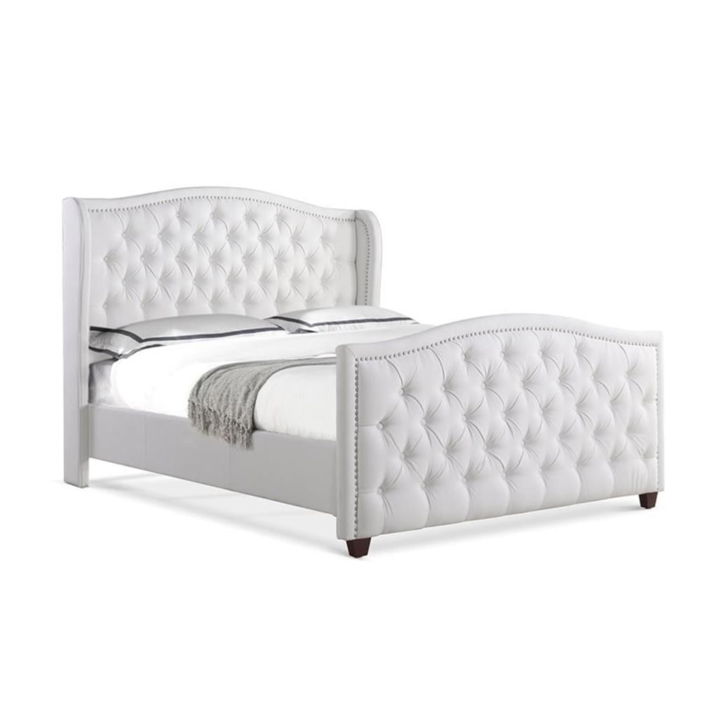 Maklaine Modern Hardwood Tufted Wingback Queen Bed in Bright White ...