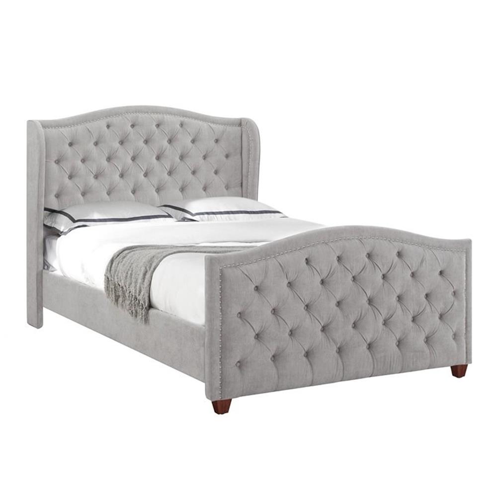 Maklaine Modern Hardwood Tufted Wingback Queen Bed in Silver Grey ...