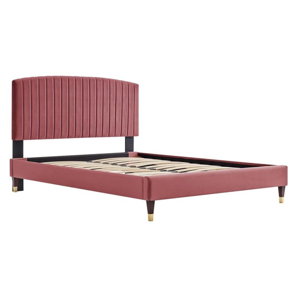 Maklaine Modern Performance Velvet Queen Platform Bed in Dusty Rose ...