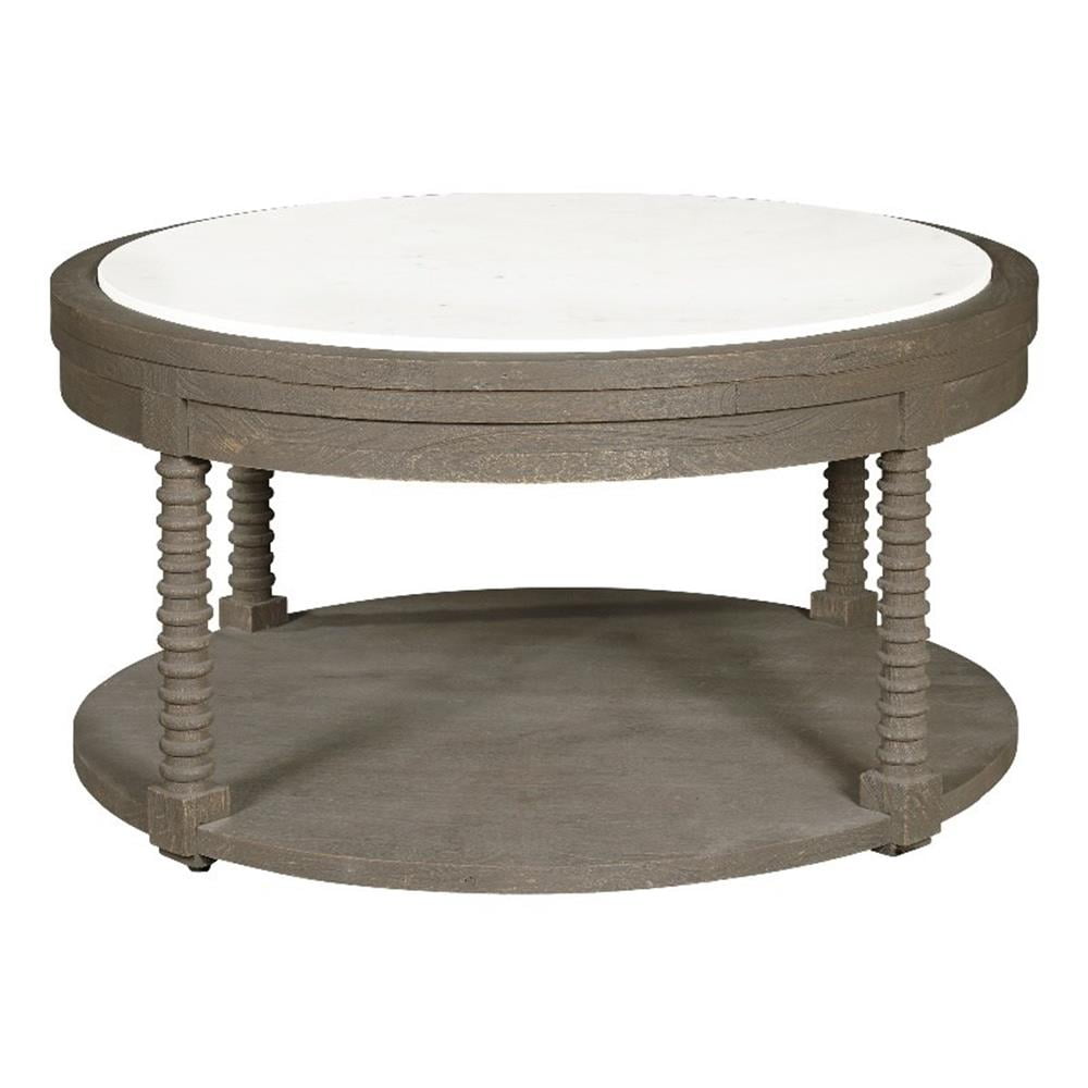 Maklaine Modern Round Cocktail Table with Marble Top in Natural ...