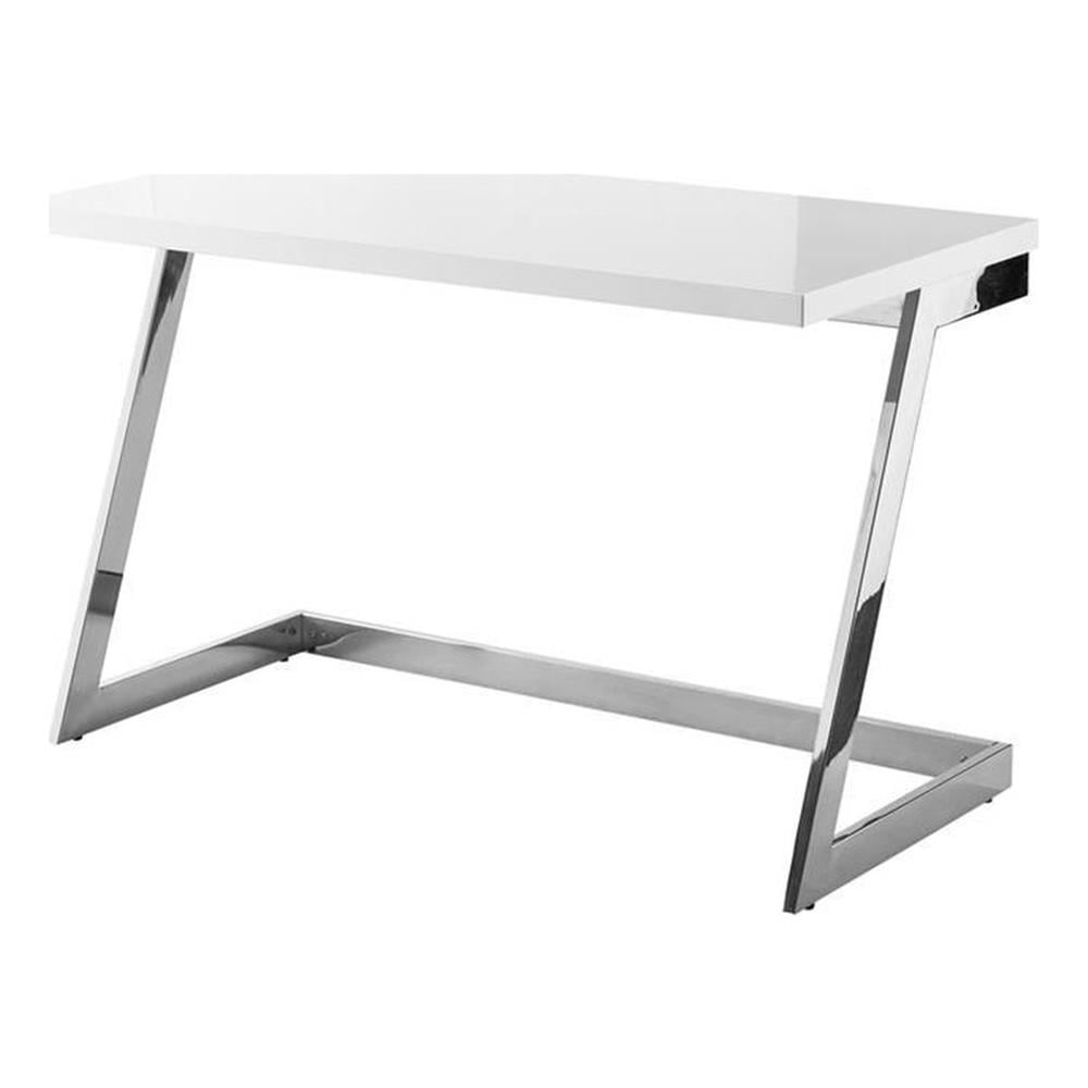 Maklaine Modern Stainless Steel Base Writing Desk in White/Chrome ...