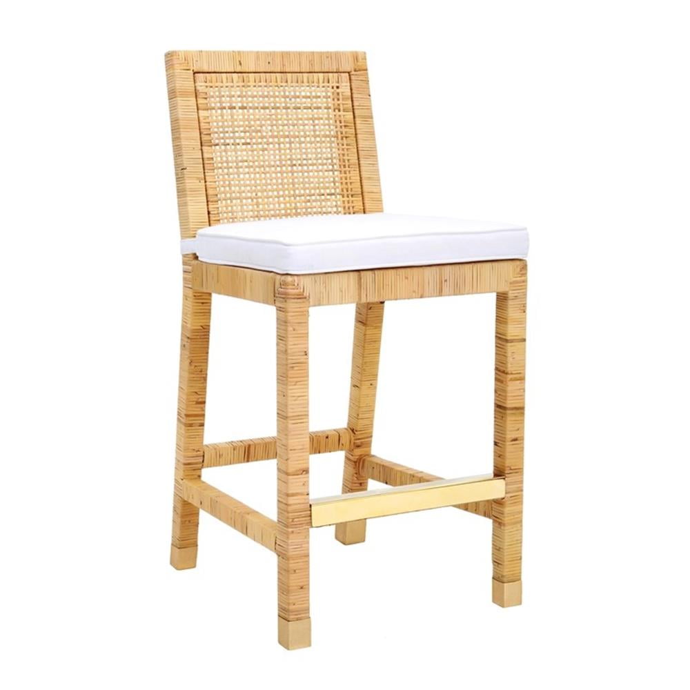 Maklaine Modern Transitional Natural Rattan Veneer Counter Stool ...
