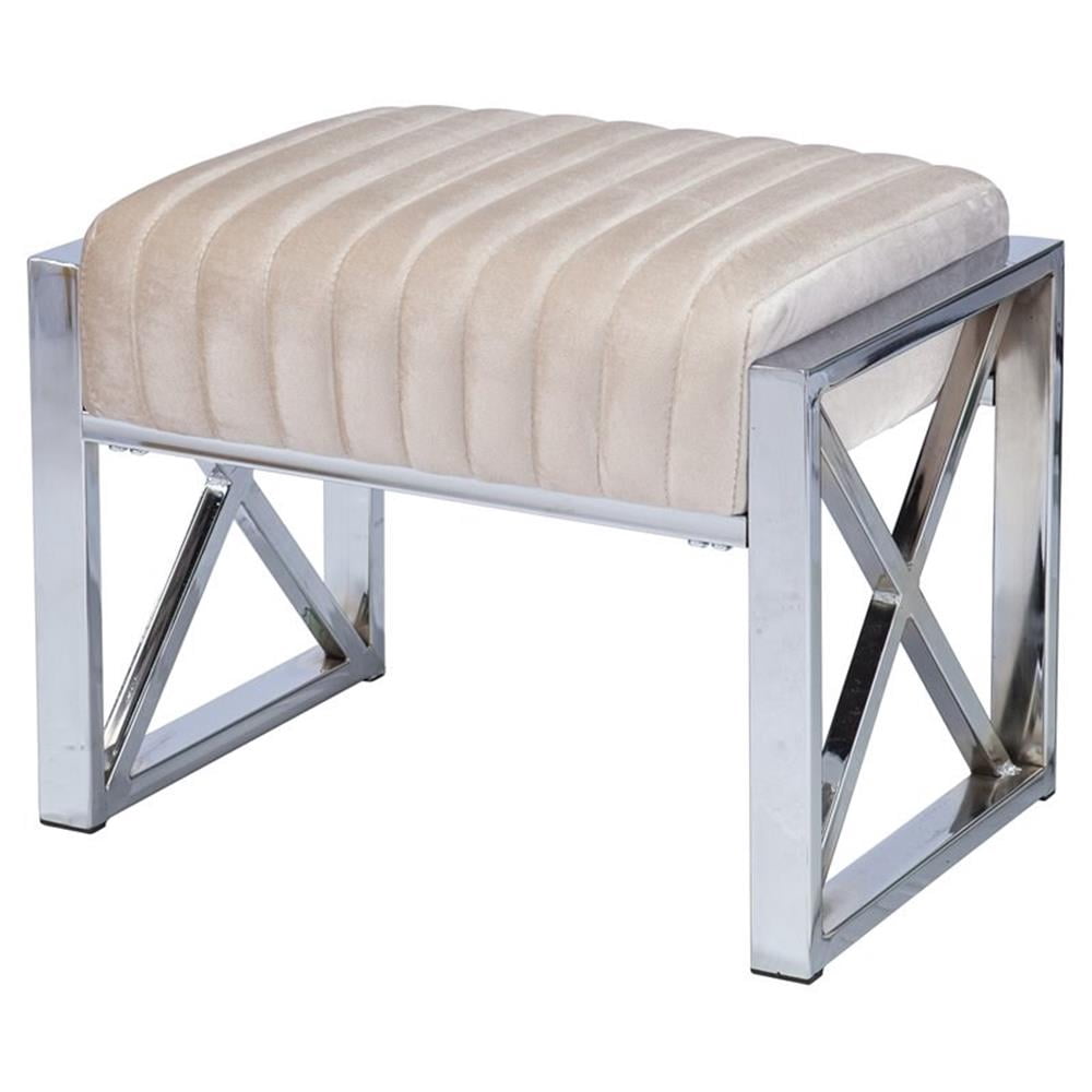 Maklaine Tufted Glam Upholstered Velvet Ottoman in Champagne Beige ...