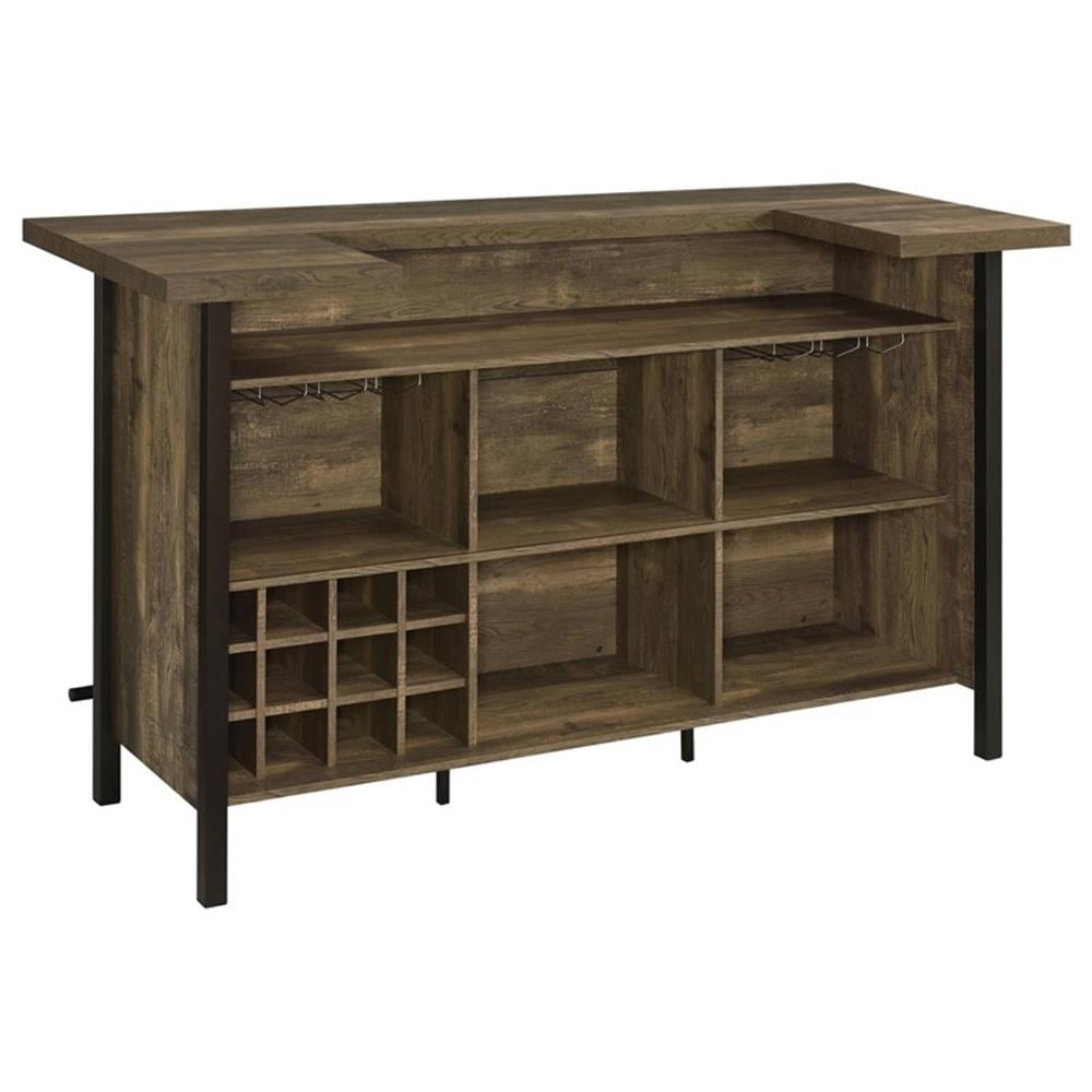 Maklaine Modern Wood Rectangular Storage Bar Unit in Rustic Oak - Home ...