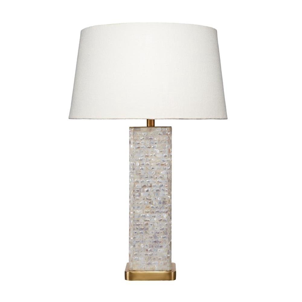 Maklaine Mother of Pearl Table Lamp With White Linen Drum Shade ...