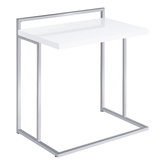 Maklaine Rectangular Modern Metal Snack Table in Chrome/Gloss White ...
