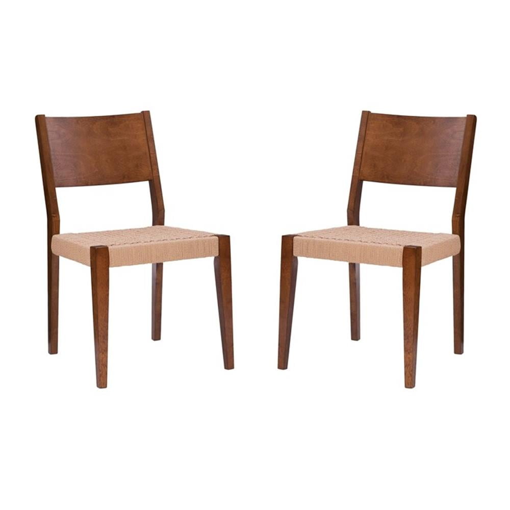 Maklaine Set of 2 Dining Chairs Woven Seat Tapered Leg in Brown ...