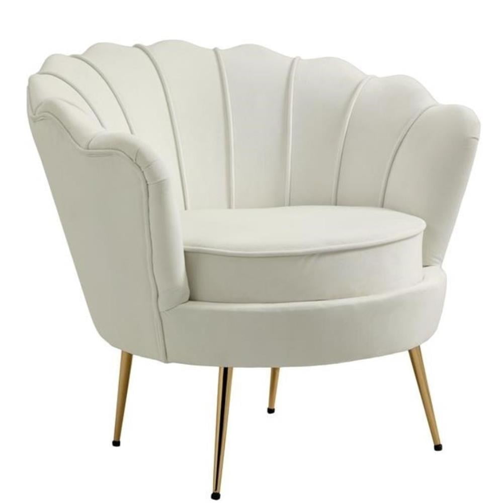 Maklaine Soft Rich Cream Finish Velvet Chair with Gold and Chrome Legs ...