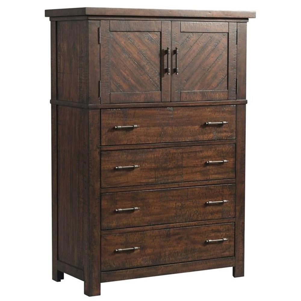 Maklaine Solid MDF/Poplar Solid Wood 4 Drawer Chest in Walnut Finish ...