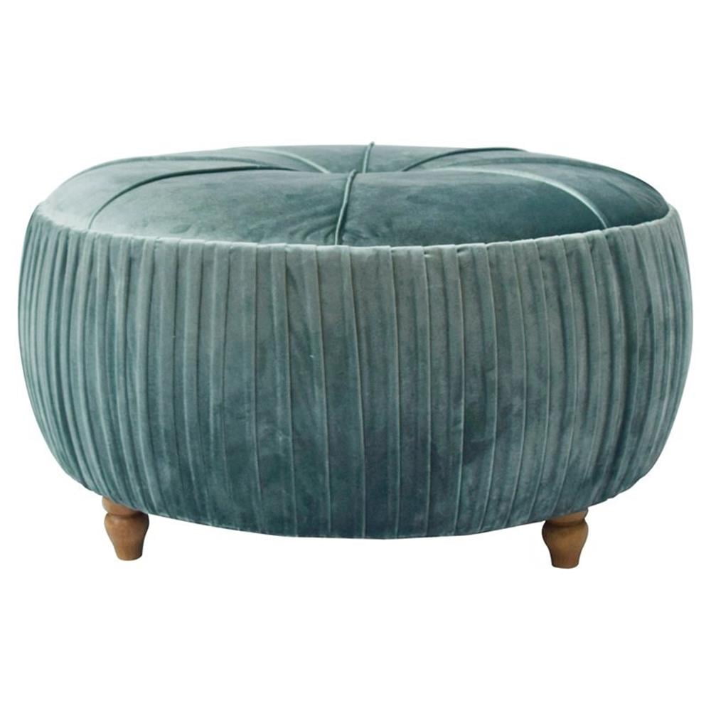 Maklaine Traditional Round Velvet Ottoman in Emerald Green/Natural ...