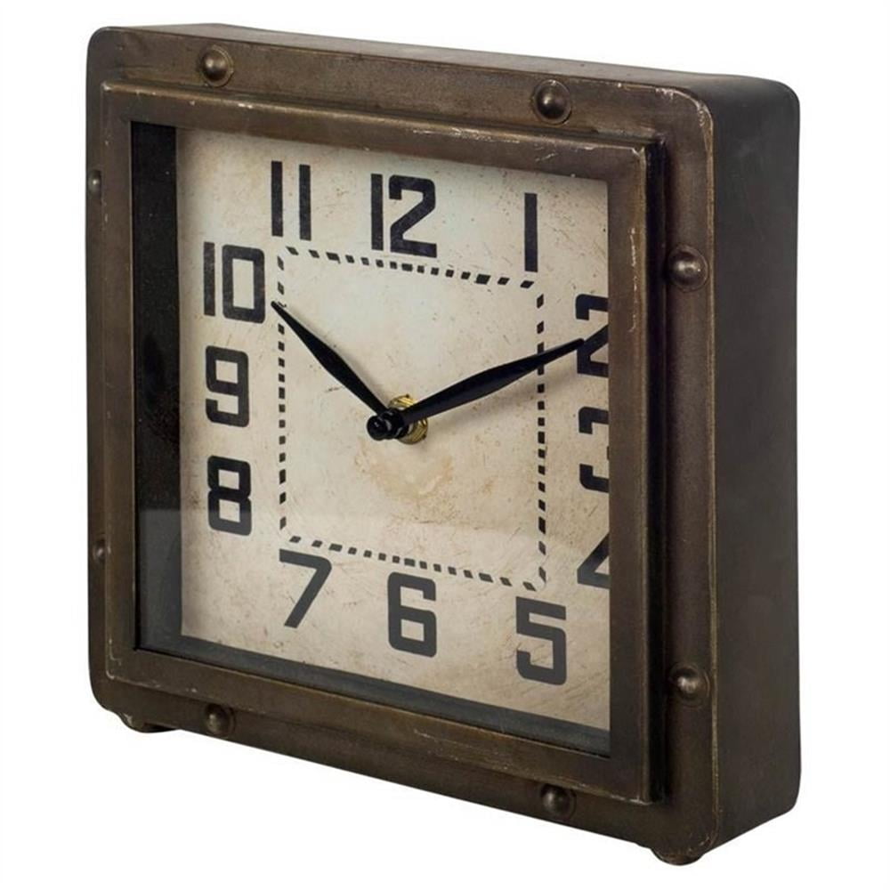 Maklaine Traditional Style Bronze Toned Metal Square Table Clock ...